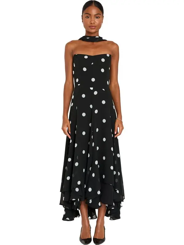 Amanda Uprichard Monterey Polka Dot Dress With Detachable Scarf - Black Ivory
