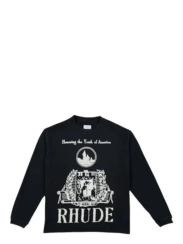 Rhude Youth Of America Long Sleeve Tee Shirt - Black/white