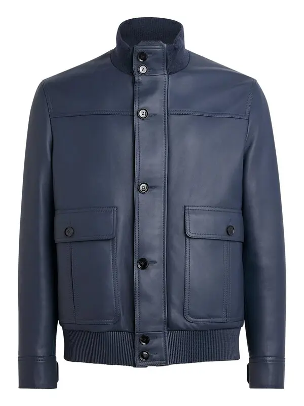 Brioni Leather 75 Bomber Jacket - Blue