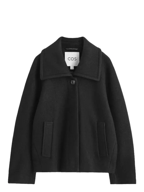 Cos Oversized Boiled-wool Short Jacket - Black