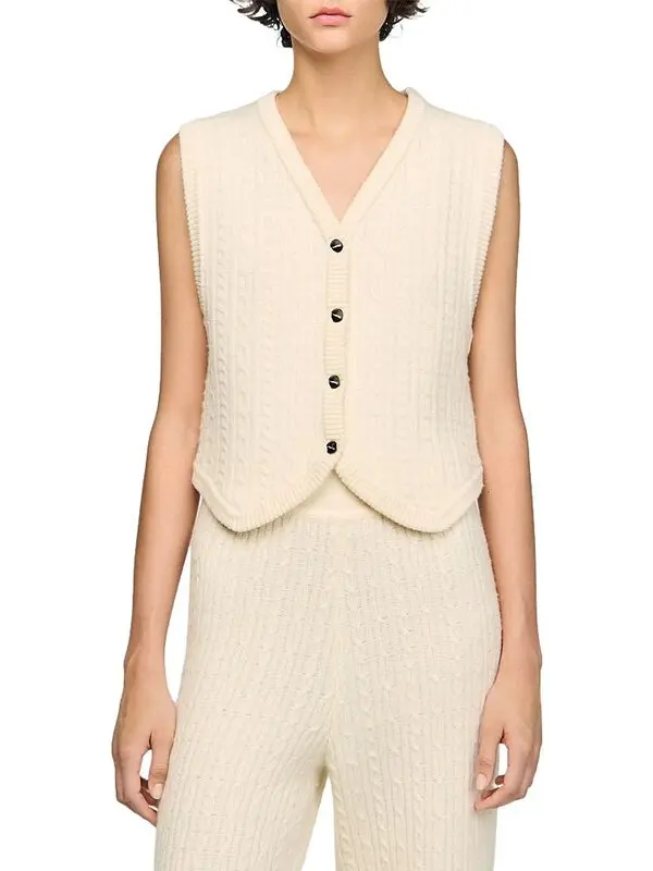 Sandro Valdo Cable Knit Vest - Ecru