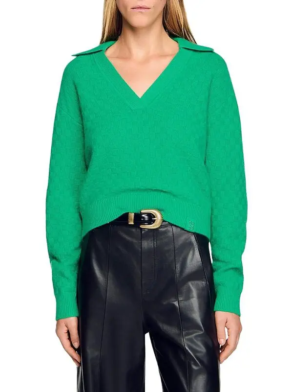 Sandro Numae Collared Sweater - Green