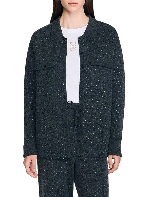 Sandro Rhinestone Cardigan - Charcoal Grey