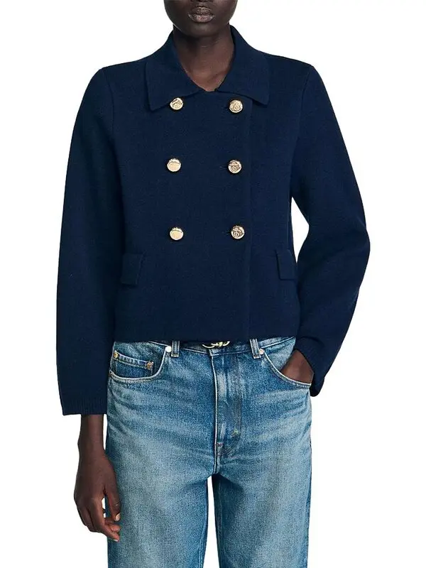 Sandro Double-breasted Cardigan - Navy Blue