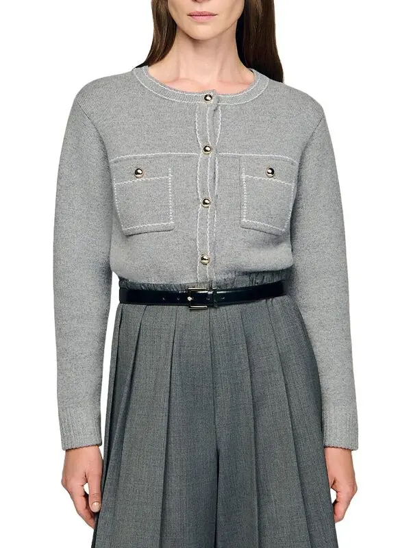 Sandro Castellane Contrast Stitch Cardigan - Grey