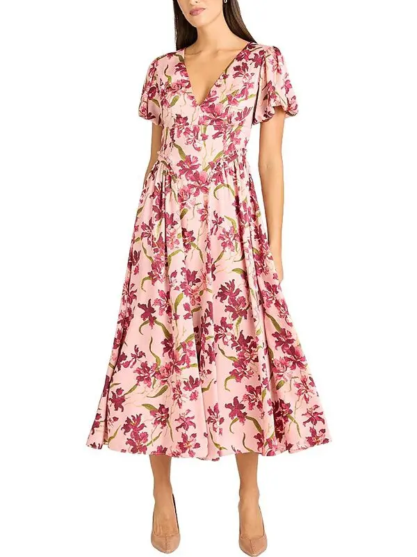 Cinq À Sept Trailing Hibiscus Printed Midi Dress - Blush Petal Multi