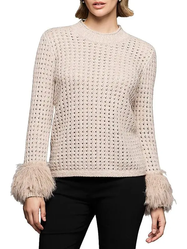 NIC+ZOE Party Cuff Pointelle Sweater - Cream Multi