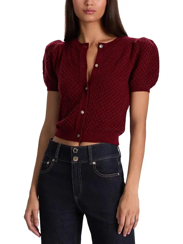 Alice + Olivia Sabine Cashmere Blend Puff Sleeve Cardigan - Oxblood