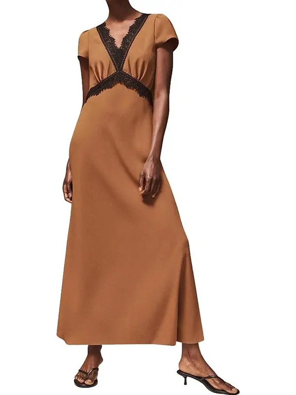 RO & ZO Lace Trim Maxi Dress - Caramel