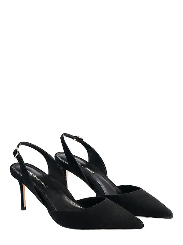 Marion Parke Classic Suede 70 Slingback Pumps - Black