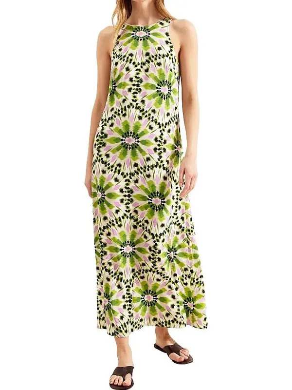 RO & ZO Sleeveless Printed Maxi Dress - Green Mosaic