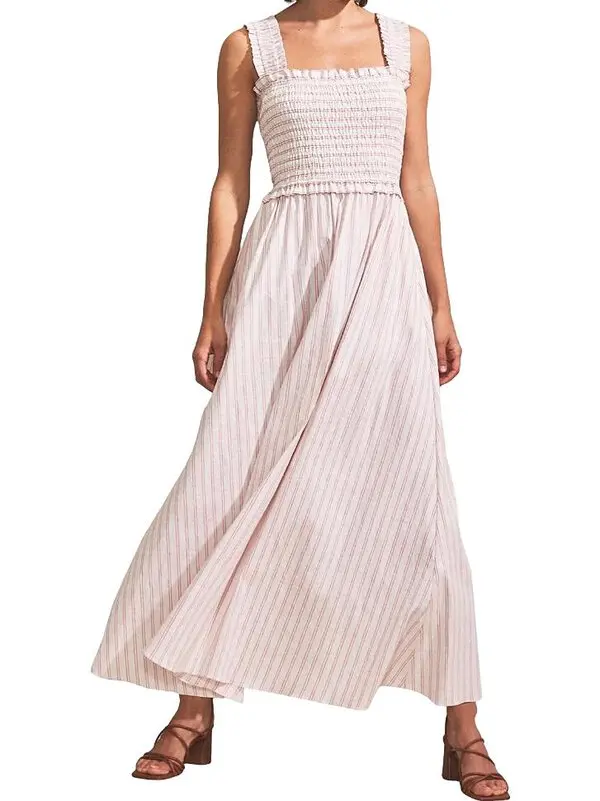 RO & ZO Stripe Shirred Maxi Dress - Pink