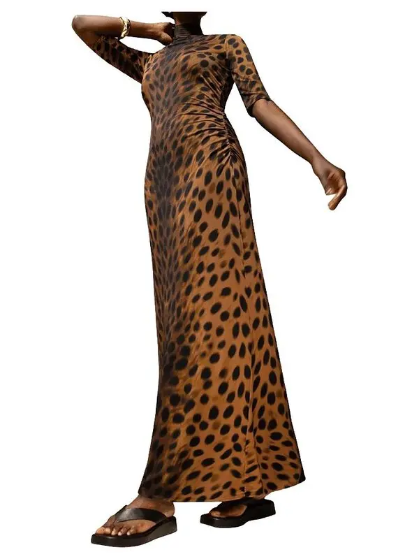 RO&ZO Mock Neck Jersey Dress - Brown