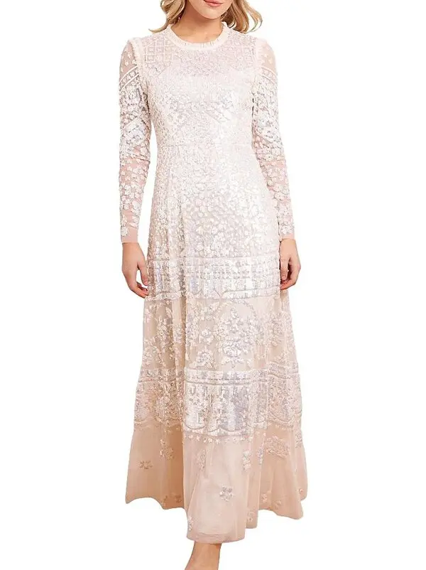 NEEDLE & THREAD Aurora Long Sleeve Gown - Cream