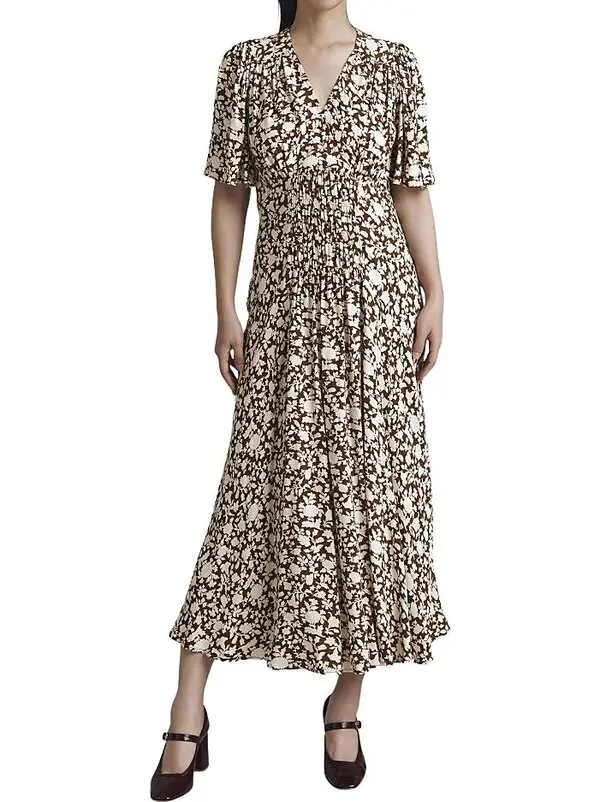 GHOST LONDON Minnie Crepe Printed Tea Dress - Russet Floral