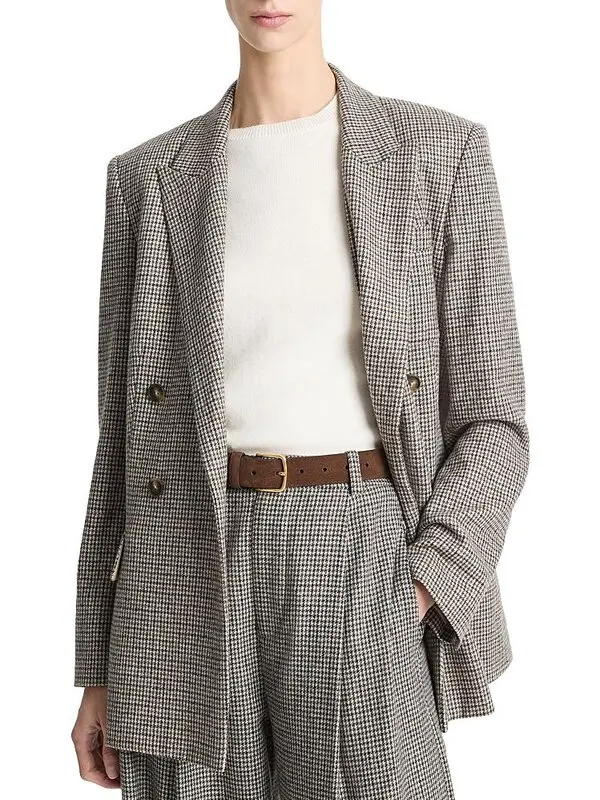 Vince Double-breasted Houndstooth Blazer - Cacao Houndstooth