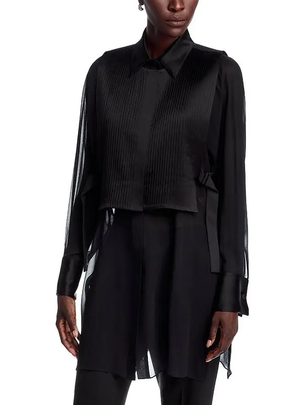Lafayette 148 New York Pleated Vest Blouse - Black