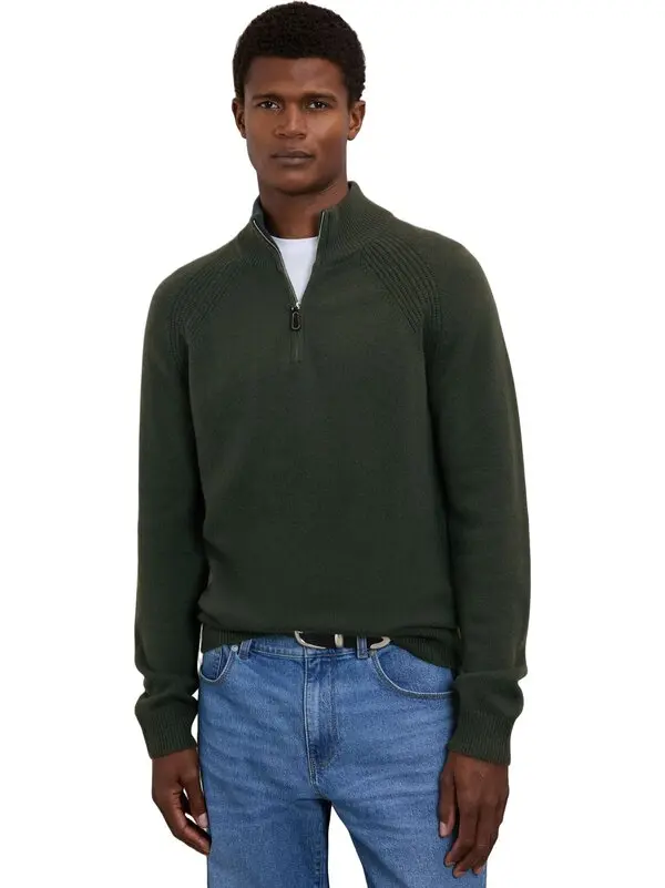 REISS Wool And Cashmere Half-zip Jumper - Forest Green