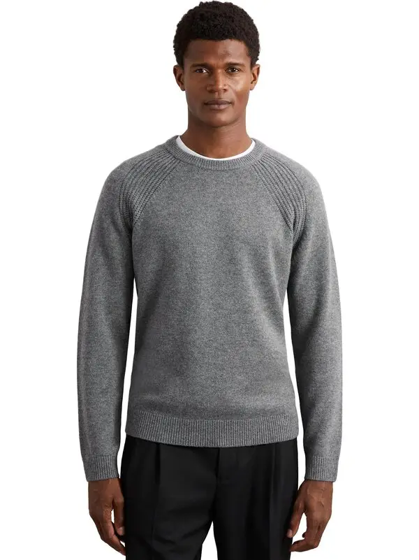 REISS Foulton Wool-cashmere Reverse-seam Jumper - Mid Grey Melange