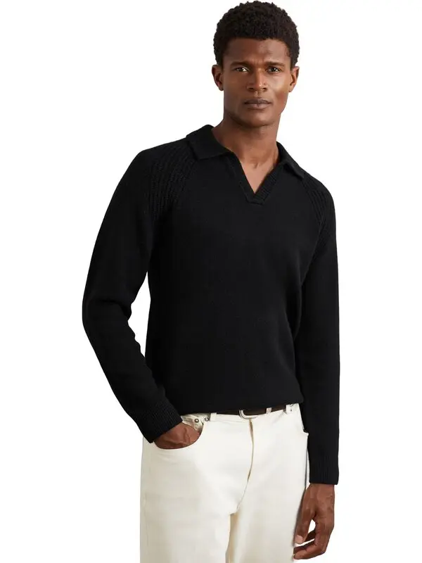 REISS Banbury Wool-cashmere Open-collar Jumper - Black