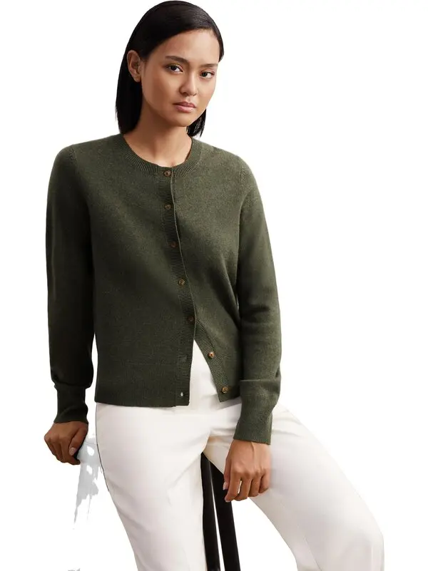 REISS Rima Wool-blend Crew-neck Cardigan With Cashmere - Green