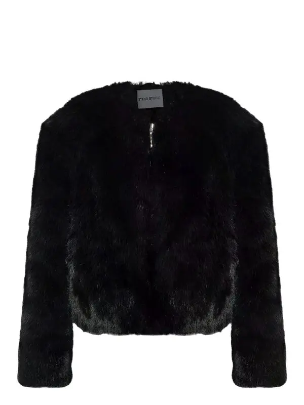 STAND STUDIO Faux Fur Zip-up Jacket - Black