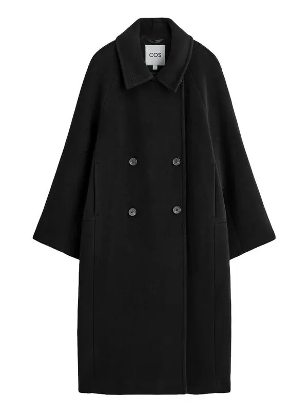 Cos Oversized Double-breasted Long Coat - Black