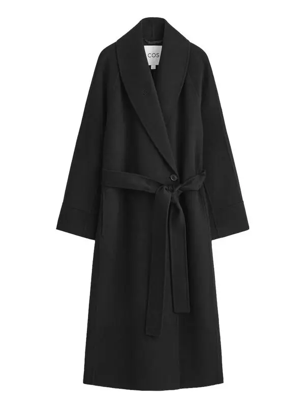 Cos Belted Double-faced Wool Long Coat - Black