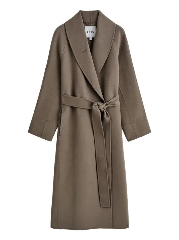 Cos Belted Double-faced Wool Long Coat - Brown
