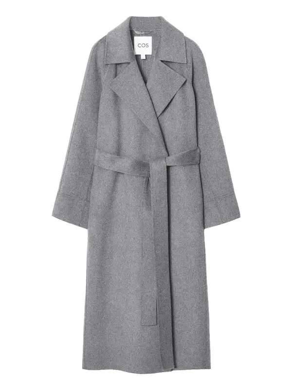 Cos Belted Double-faced Wool Long Coat - Gray