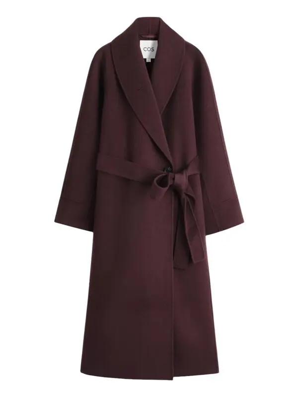 Cos Belted Double-faced Wool Long Coat - Red