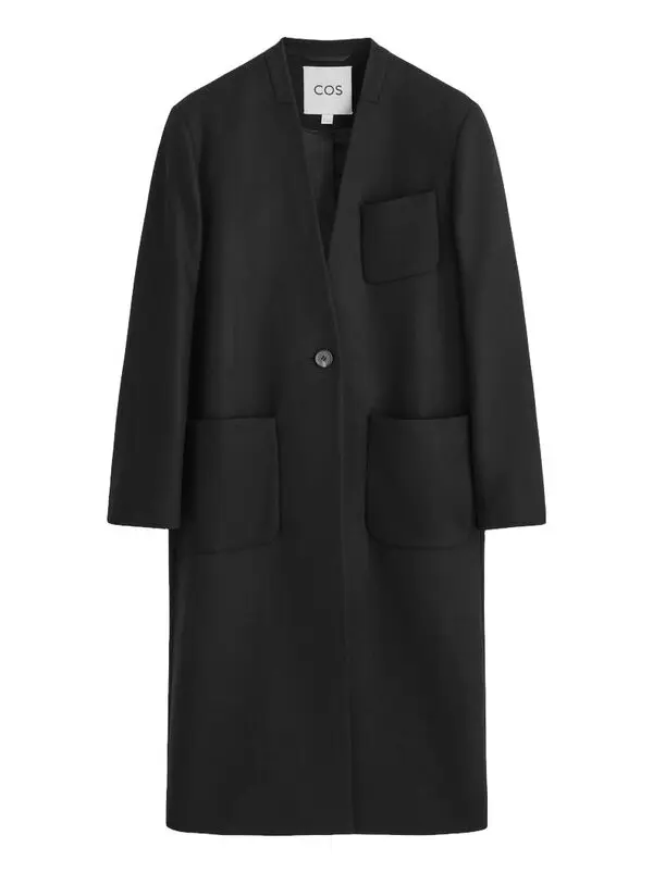 Cos Collarless Wool-cashmere Long Coat - Black