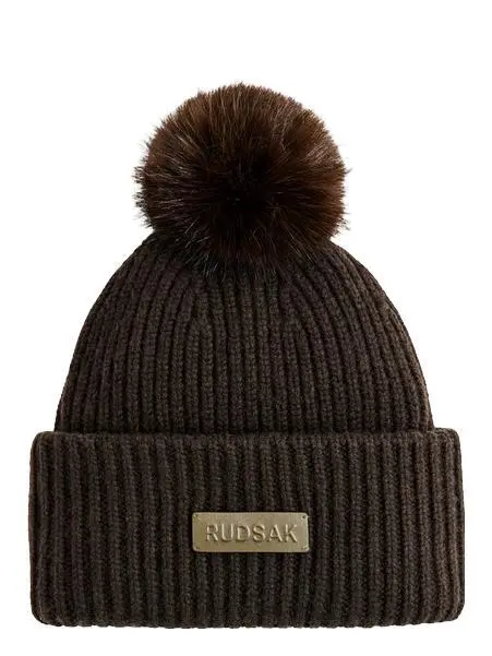 Rudsak Cashmere Wool Blend Tuque With Faux Fur Pompom - Olive