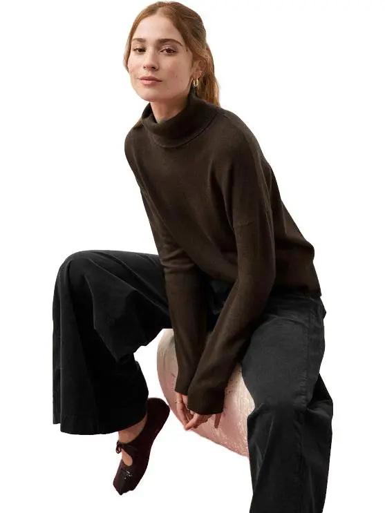 Splendid Tori Cashmere Turtleneck Sweater - Chocolate