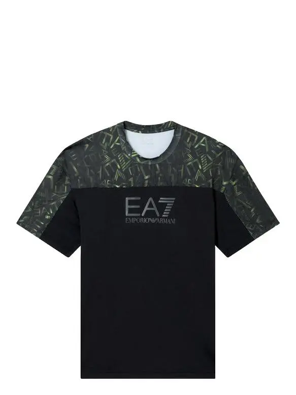 Emporio Armani Dynamic Athlete Printed T-shirt In Ventus7 Technical Fabric - Black