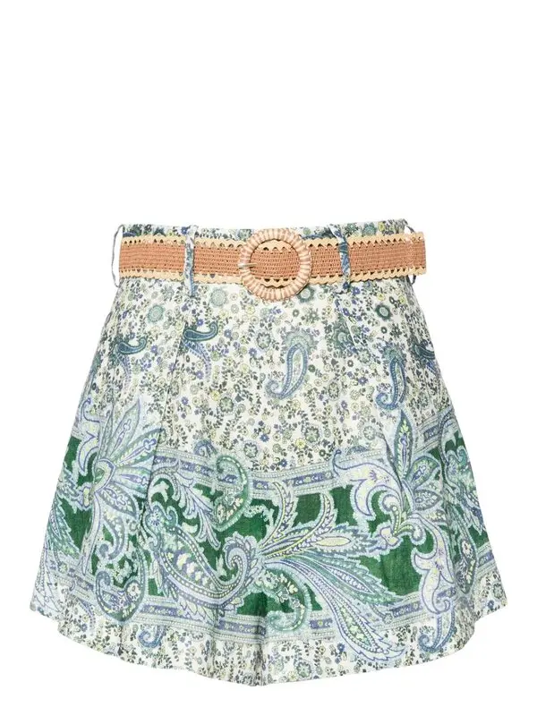 Zimmermann Paisley Print Linen Shorts - Green