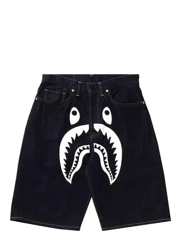 A BATHING APE Shark Denim Shorts - Blue
