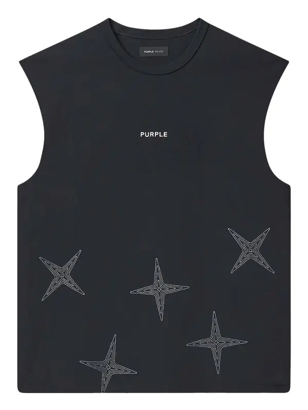 PURPLE BRAND Embroidered Star Tank Top - Black