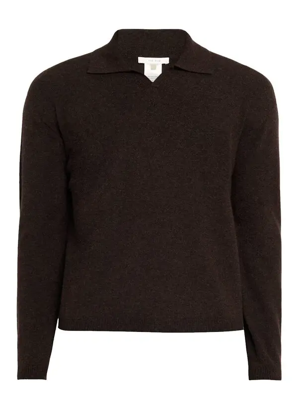 THE ROW Franz Cashmere Knit Polo Sweater - Brown Melange