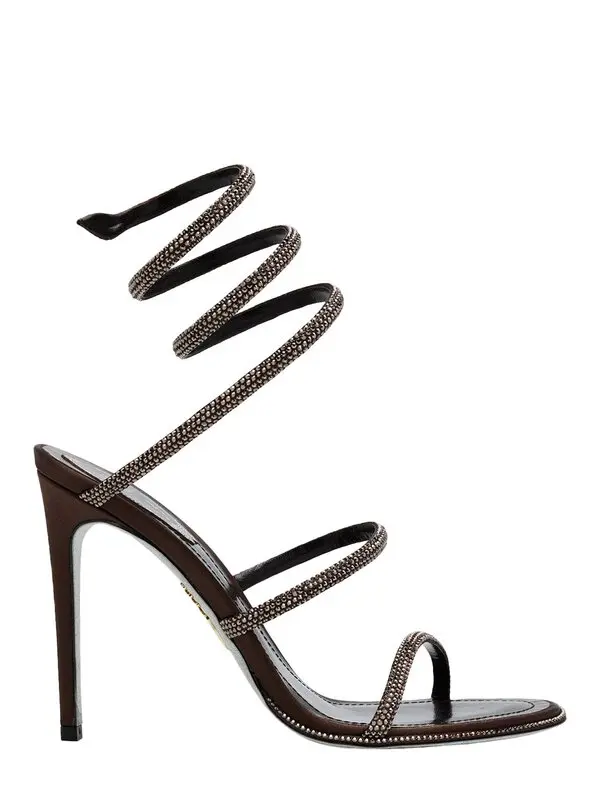 Rene Caovilla Snake Spiral-wrap Strass Satin Sandals - Dkbrwn