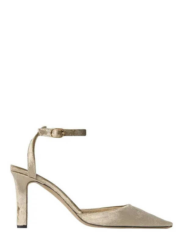 THE ROW Carla Velvet Ankle-strap Pumps - Taupe