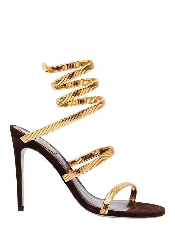 Rene Caovilla Meta Snake Spiral-wrap Sandals - Dkbrwn