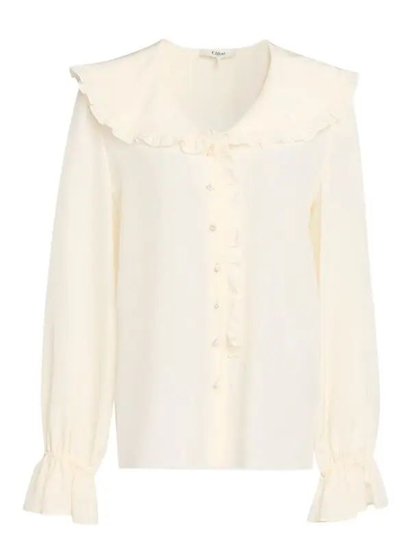Chloé Bertha-collar Ruffle Silk Blouse - Coconut Milk