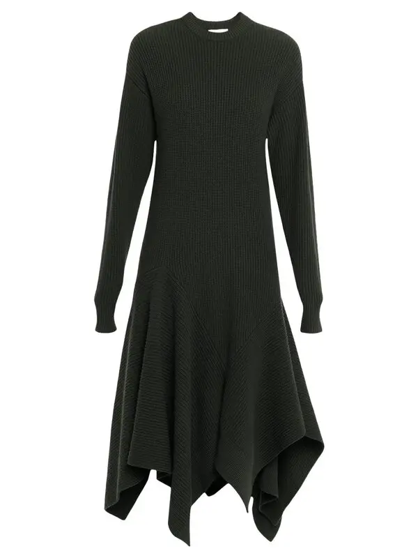Michael Kors Long-sleeve Cashmere Asymmetric Midi Sweater Dress - Bottle