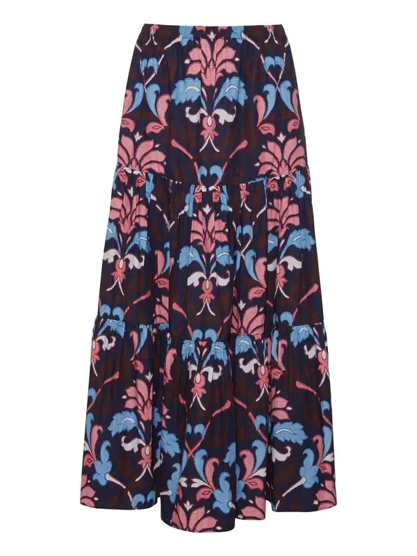 Cara Cara Melanie Printed Poplin Skirt - Fleur Crest Navy