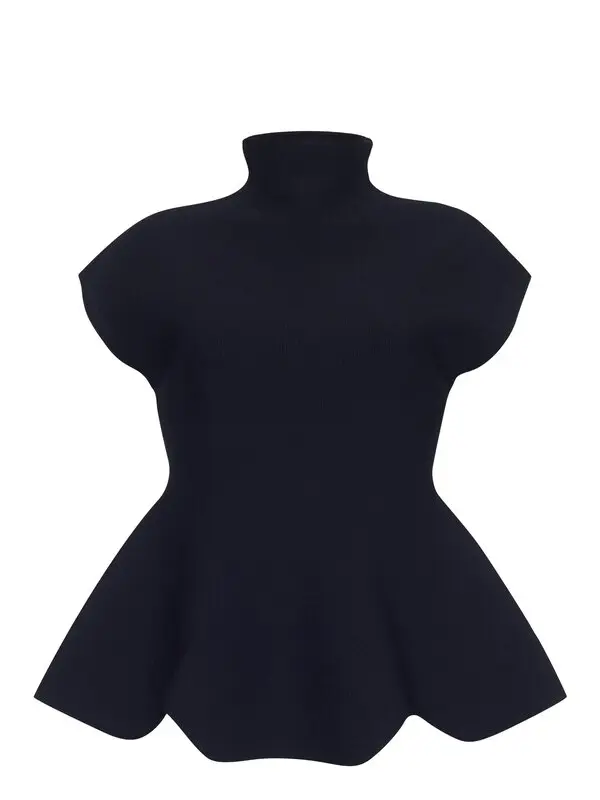 Cara Cara Joanie Peplum Top - Black Otoman Stitch