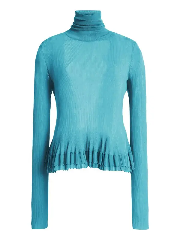 ASHLYN Merritt Sheer-hem Peplum Turtleneck - Blue