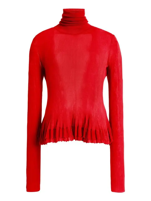 ASHLYN Merritt Sheer-hem Peplum Turtleneck - Red