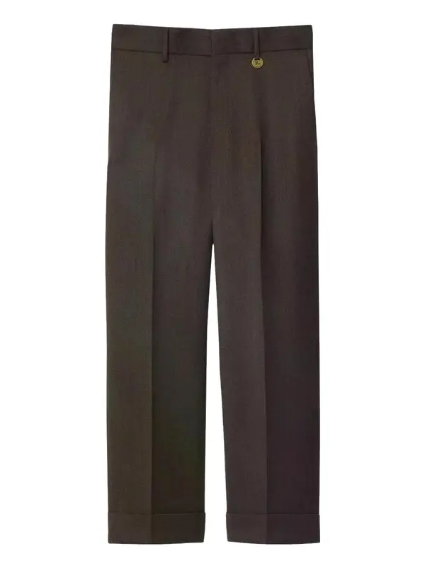 Burberry Herringbone Wool Trousers - Brown
