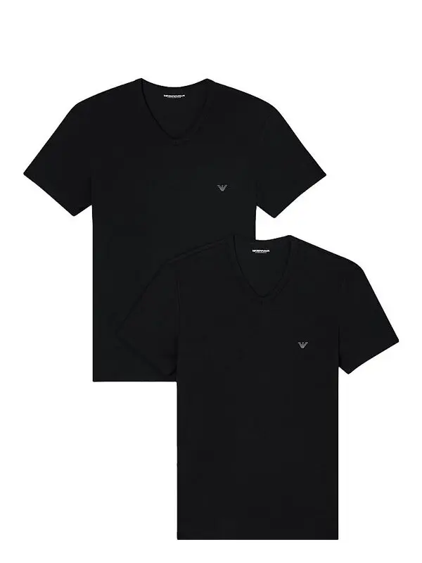 Emporio Armani V-neck Stretch Tees, 2-pack - Solid Black